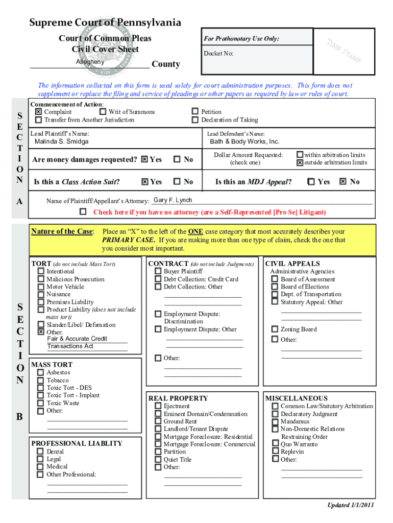Fillable Online www.formsworkflow.comformdetailsCivil Cover Sheet ...