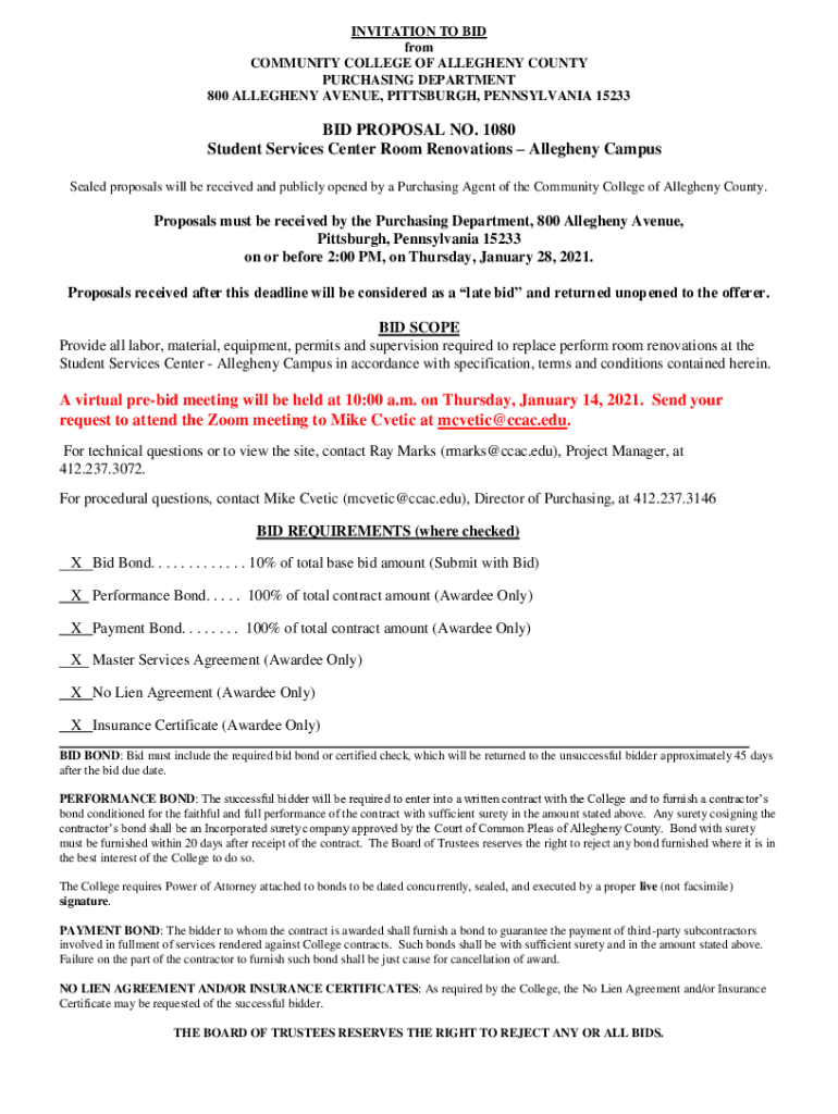 Fillable Online Invitation to Bid. Bid Proposal Number 1080 Fax Email Print - pdfFiller