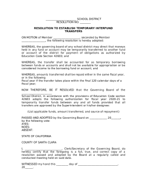 Sample Template for Interfund Borrowing Board Resolution Doc Template ...