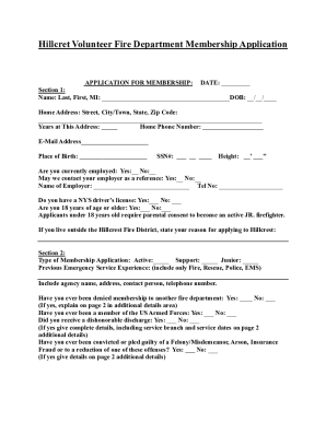 Fillable Online Hillcret Volunteer Fire Department Membership ...