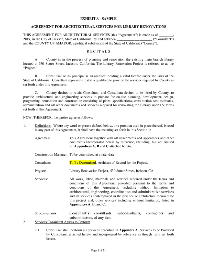 Fillable Online form of architectural services agreementform of ...