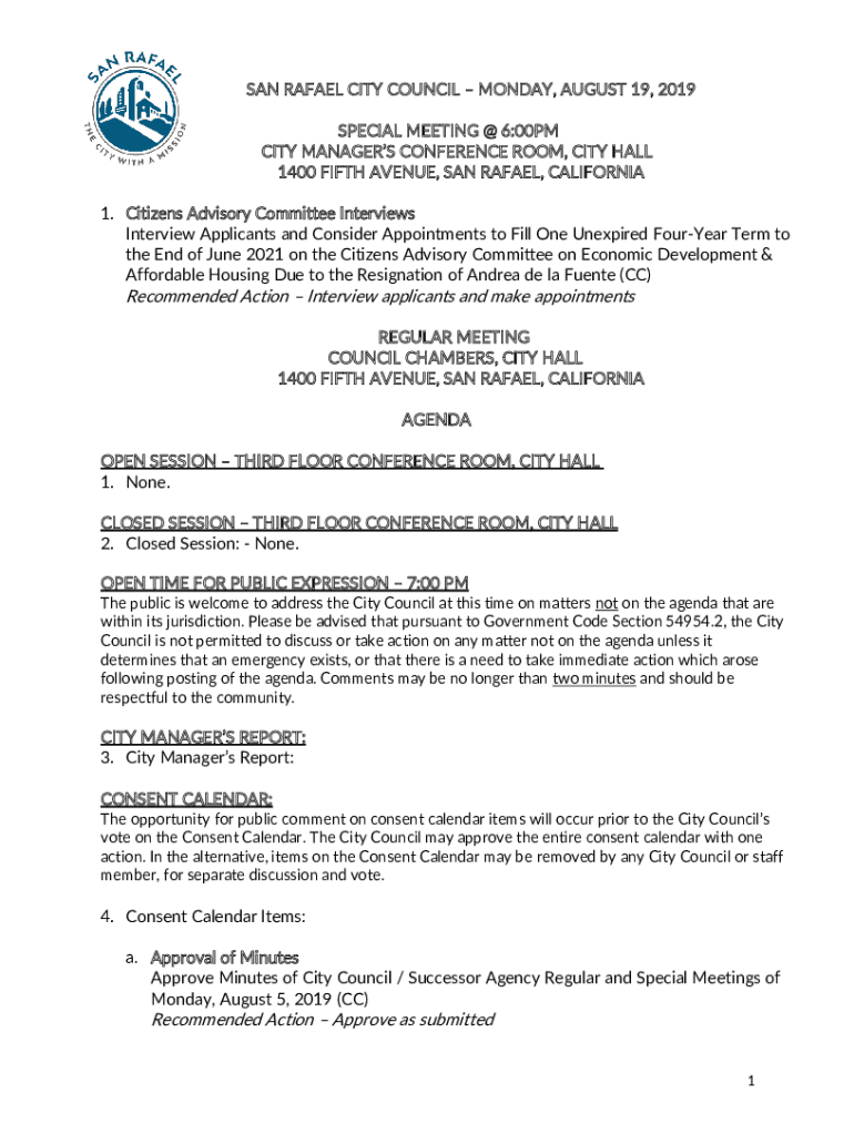 Fillable Online City Council - San RafaelCity Council - San RafaelCity ...