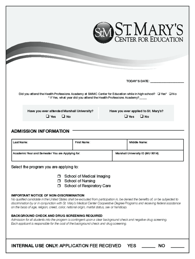 Fillable Online St. Mary's Center for Education - Application for Admission Fax Email Print ...
