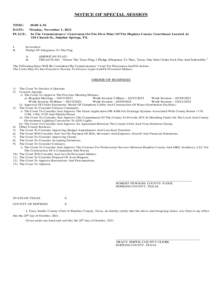 Fillable Online CALL AND NOTICE OF SPECIAL CLOSED SESSION AGENDA Fax ...