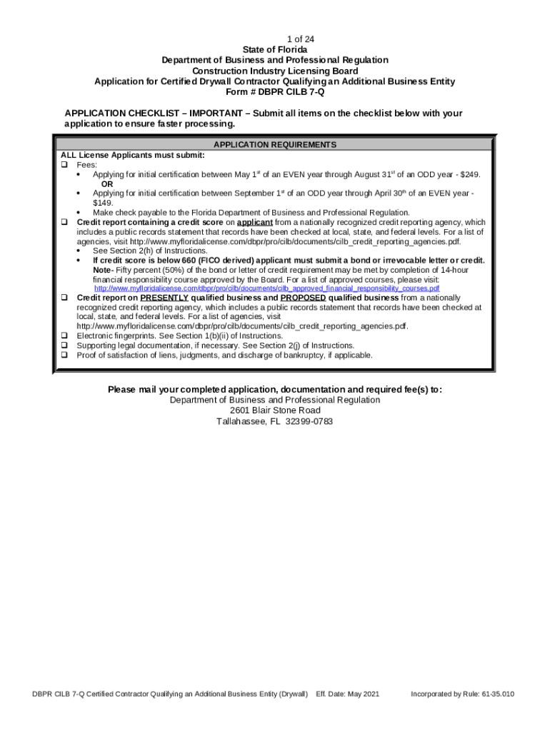 DBPR CILB 7-Q - Certified Contractor Qualify Additional Business Entity ...