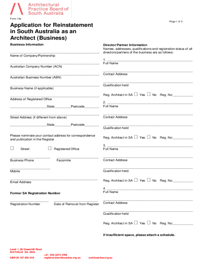 Fillable Online Form 14a Application for Reinstatement in South ...