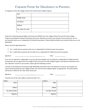 Fillable Online Model Form for Disclosure to Parents of Dependent ...