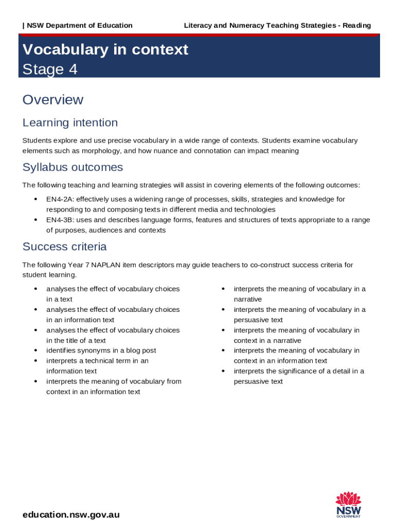 Stage 4 reading - Vocabulary in context - education.nsw.gov.au Doc ...