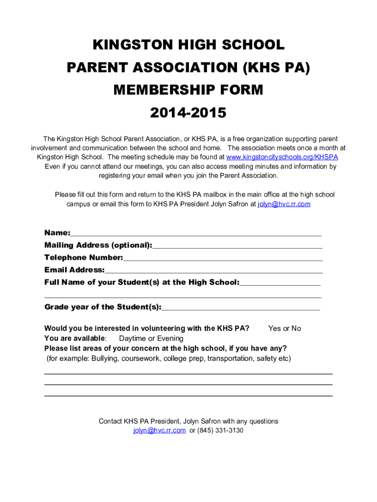 Fillable Online www.kingstoncityschools.orgcmslibKINGSTON HIGH SCHOOL ...