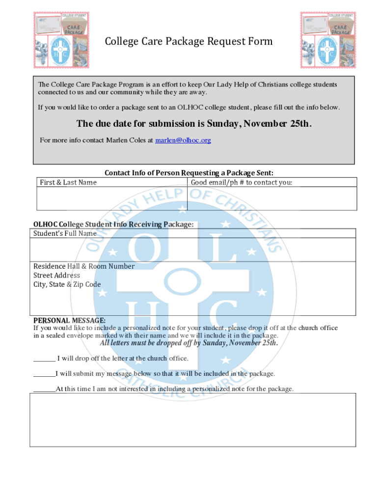 Fillable Online College Care Package Request Form 2018.docx Fax Email ...