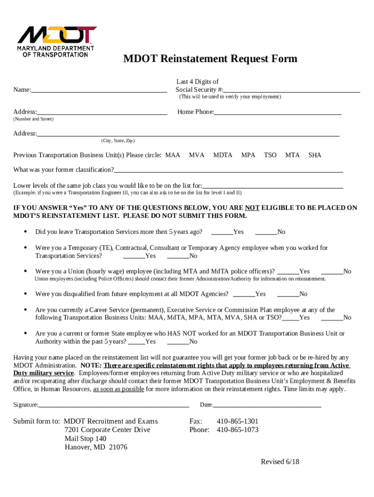 MDOT Reinstatement Request Last 4 Digits of Name: Social ... Doc ...