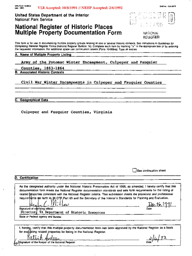 Fillable Online NPS Form 10-900 (Rtv. 8-M) United States Department of ...