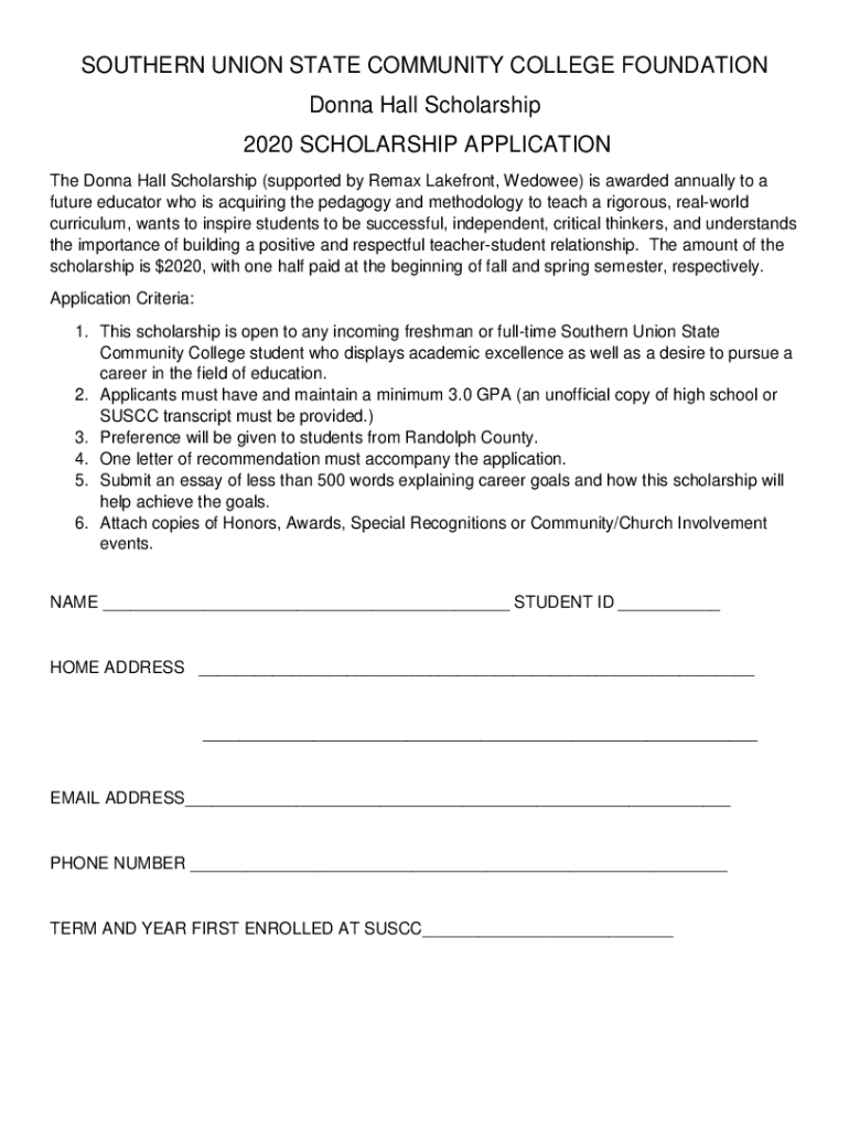 Fillable Online www.suscc.eduskinsuserfilesSOUTHERN UNION STATE COMMUNITY COLLEGE FOUNDATION ...