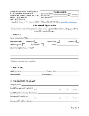Fillable Online Film Permit Application 1. PROJECT 2. APPLICANT 3 ...