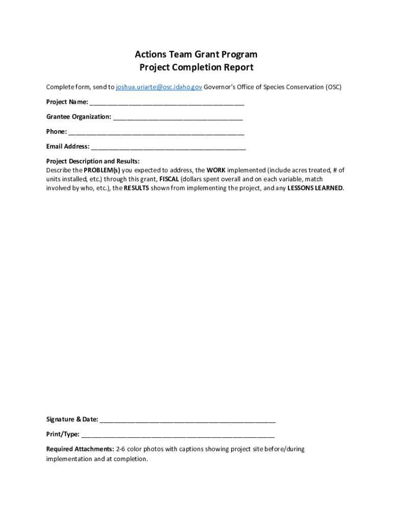 Fillable Online species idaho Project Completion Report Form ...