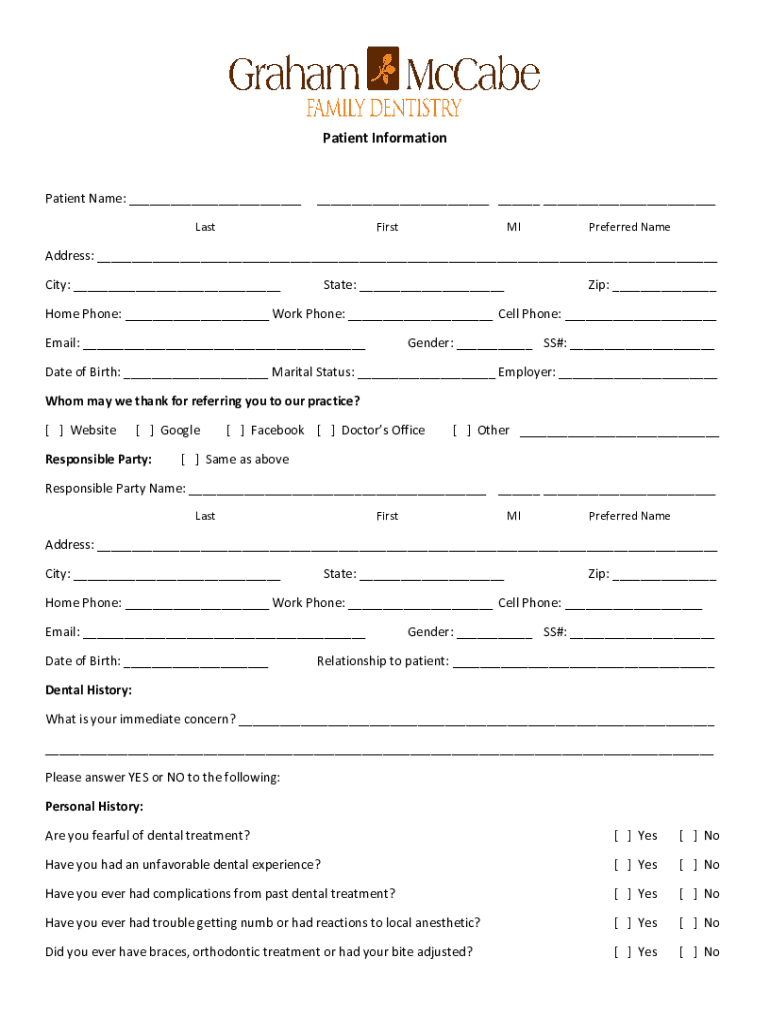 Fillable Online PATIENT INFORMATION Patient Name Preferred Name Address City/State Zip ... Fax ...