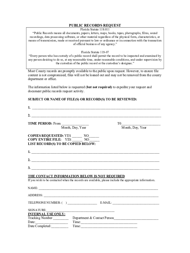 FL Public Records Request Form - Fill Online, Printable, Fillable ...
