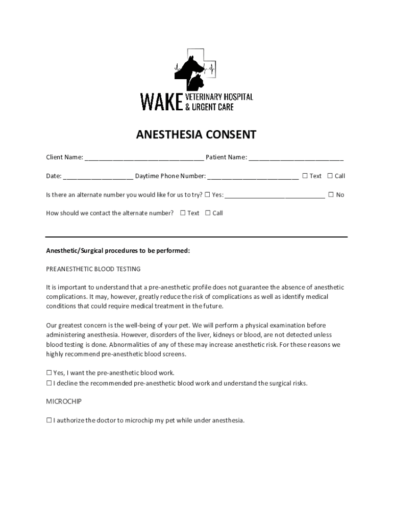 Fillable Online zebulonpetcare.comanesthesia-consent-formOnline ...