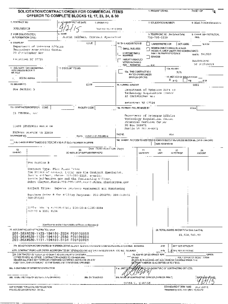 Fillable Online Continuation-to-SF-1449.doc - TABLE OF CONTENTS Section ...