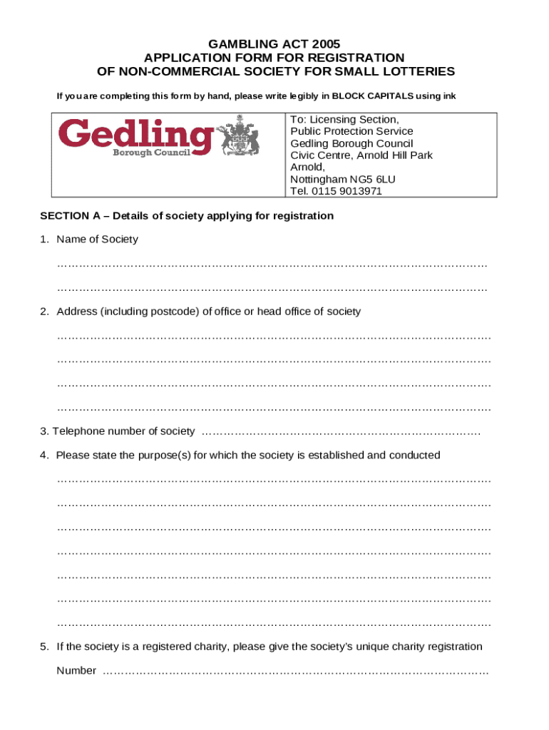 APPLICATION FOR REGISTRATION OF NON-COMMERCIAL SOCIETY UNDER THE ...