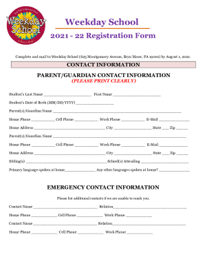 Fillable Online Weekday School Registration Form - First Baptist Church ...