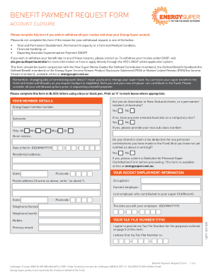 Fillable Online BENEFIT PAYMENT REQUEST FORM - energysuper.com.au Fax ...