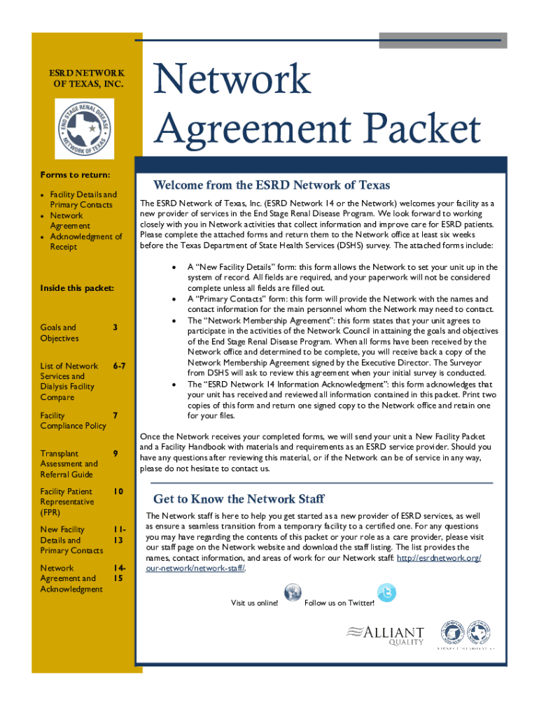 Fillable Online Fillable Online Get the Network Agreement Packet - ESRD ...