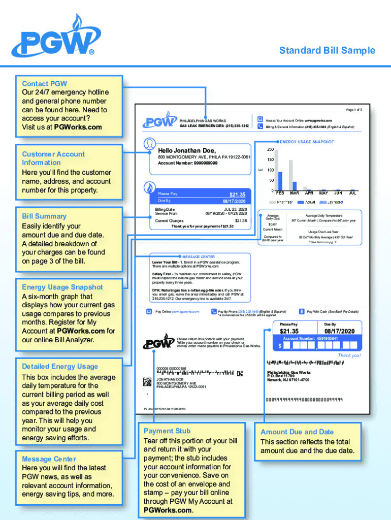 2021 2024 Form PA PGW Standard Bill Sample Fill Online Printable