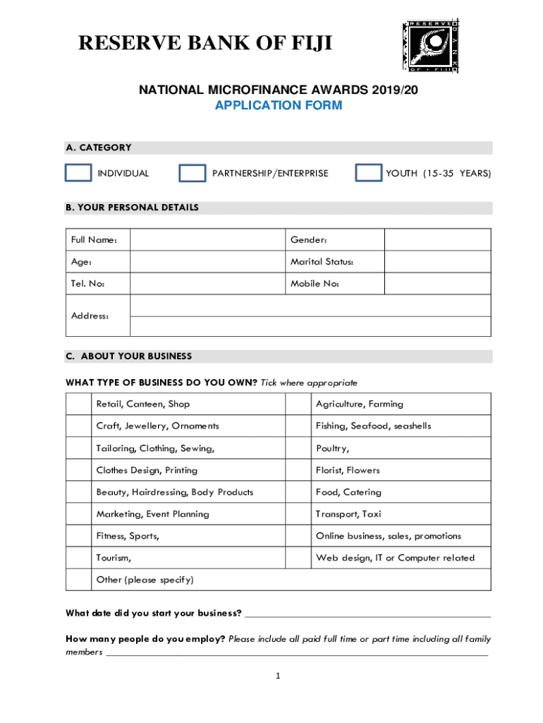 Fillable Online www.rbf.gov.fjnational-microfinance-awardsNATIONAL ...