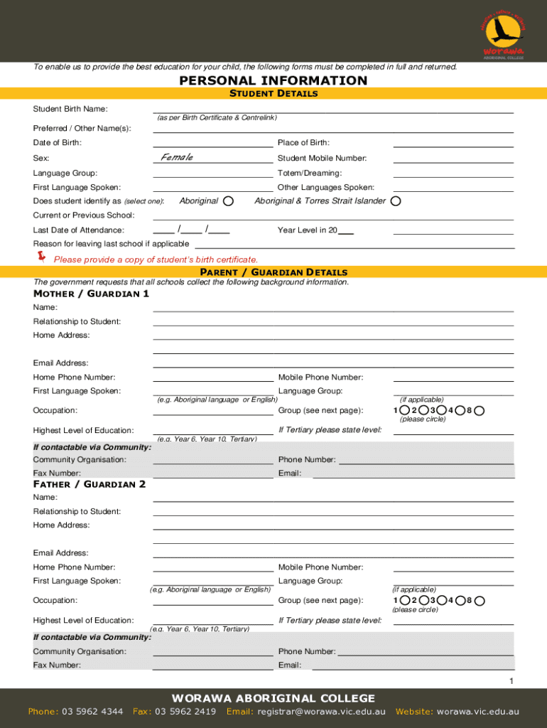 Fillable Online www.worawa.vic.edu.auwpwp-contentStudent enrolment ...