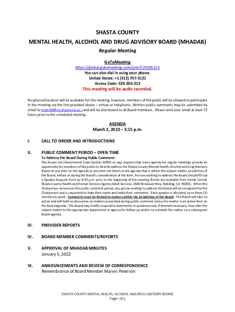 Fillable Online www.co.shasta.ca.usmhad-advisory-boardShasta County HHSA - Mental Health ...