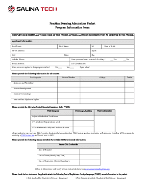 Fillable Online Practical Nursing Admissions Packet Program Information ...