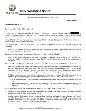 Fillable Online www.nopsema.gov.ausitesdefaultOHS Prohibition Notice ...