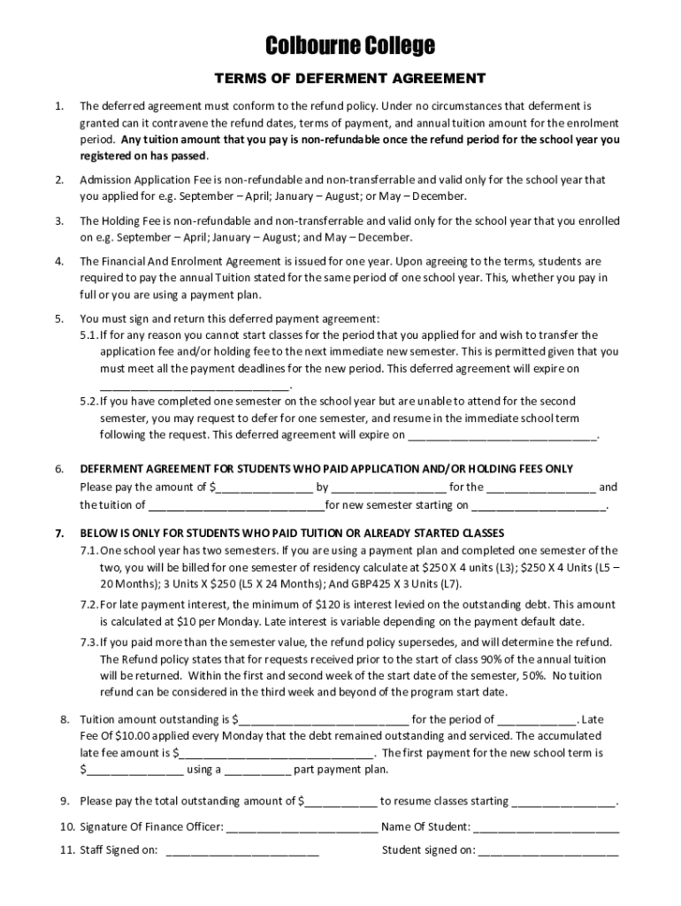 Fillable Online FA - Financial Aid Deferment Agreement 1.pdf ...