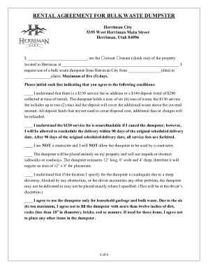 Fillable Online Form-Rental Agreement for Bulk Waste Dumpster Fax Email ...