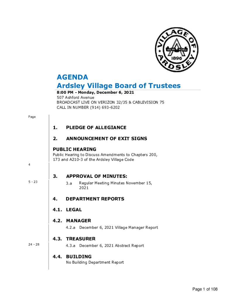 Fillable Online Ardsley Village Board of Trustees - Annual ...