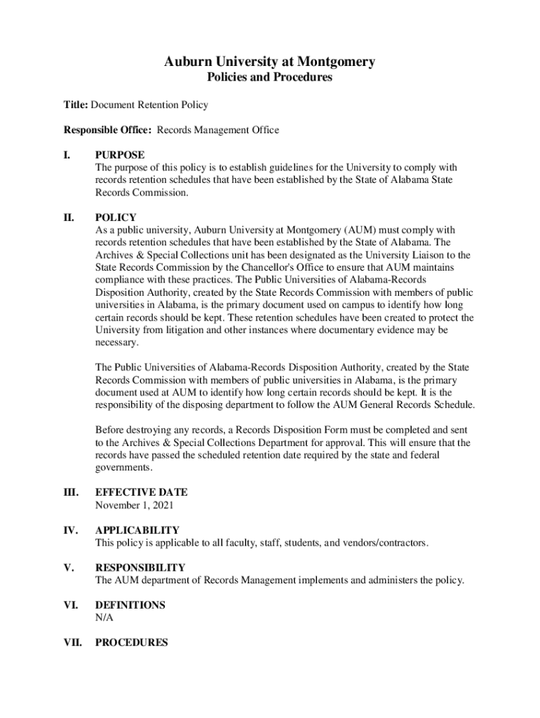 Fillable Online Document Management Policy Procedure 10.15Sample ...