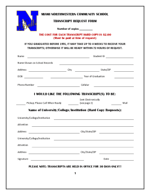 Fillable Online MIAMI NORTHWESTERN COMMUNITY SCHOOL TRANSCRIPT REQUEST ...