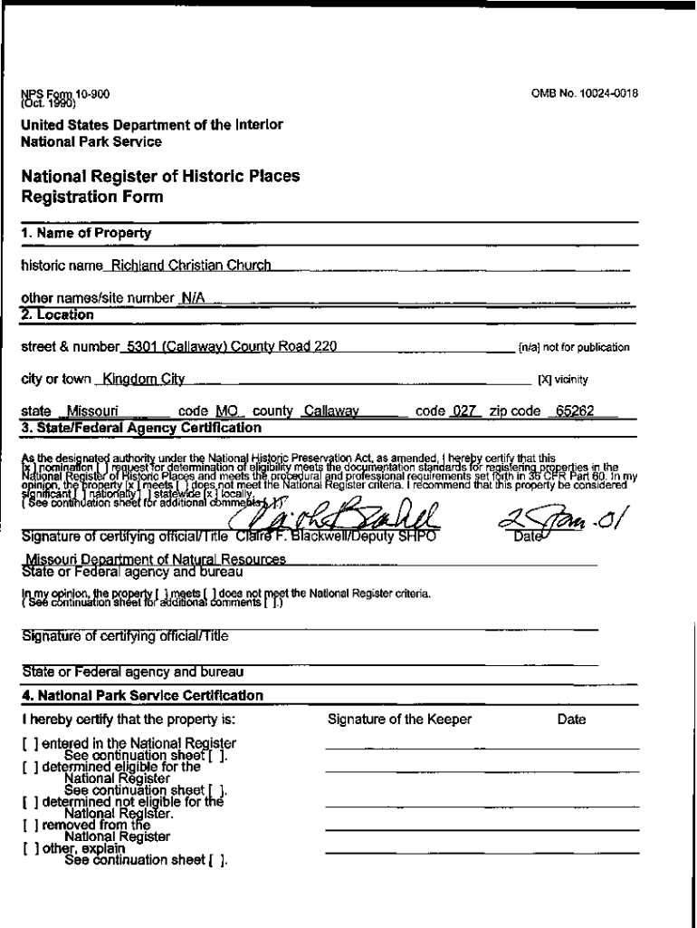 Fillable Online Fillable Online NFS Form OMB No. 1024-0018 (Oct. 1990 ...