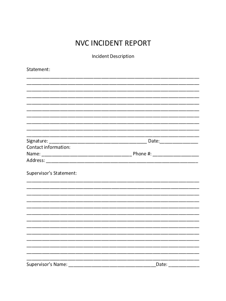 Fillable Online NVC INCIDENT REPORT Fax Email Print - pdfFiller
