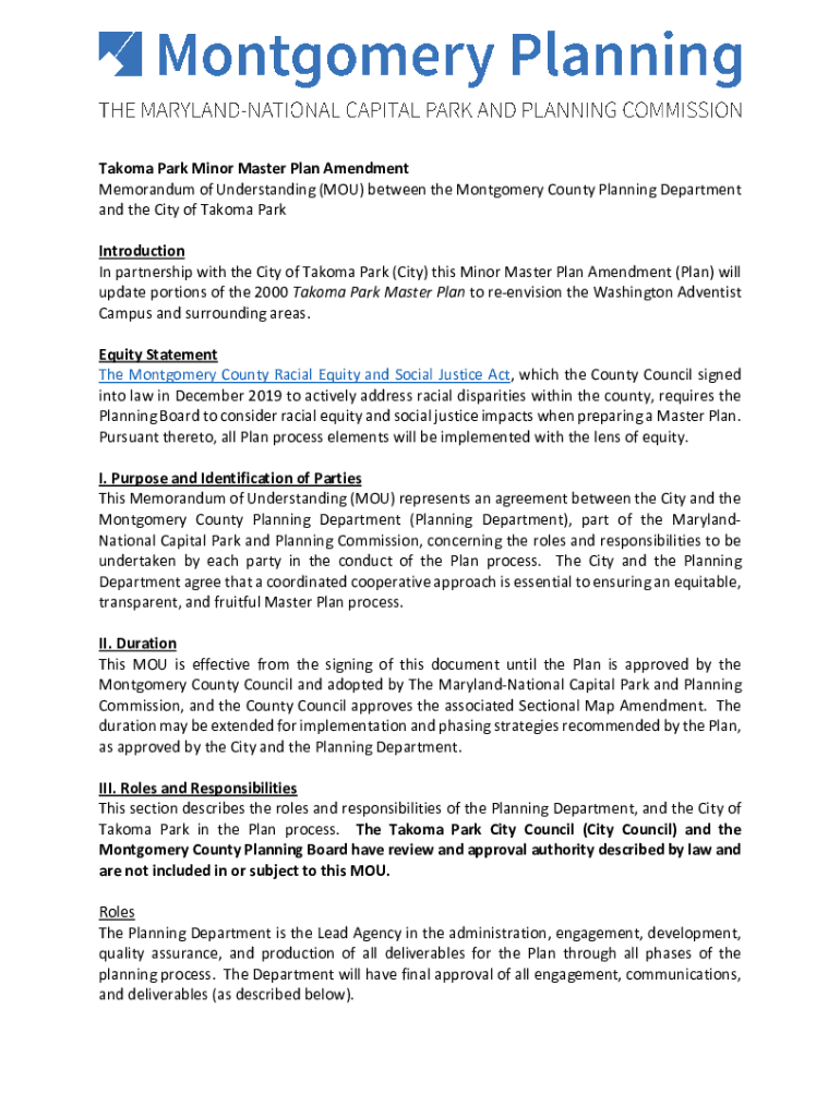 Fillable Online Takoma Park Minor Master Plan Amendment at the ...
