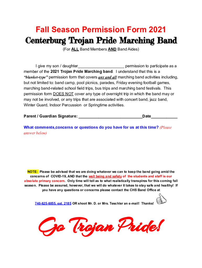 Fillable Online Permission form (marching band) Fax Email Print - pdfFiller