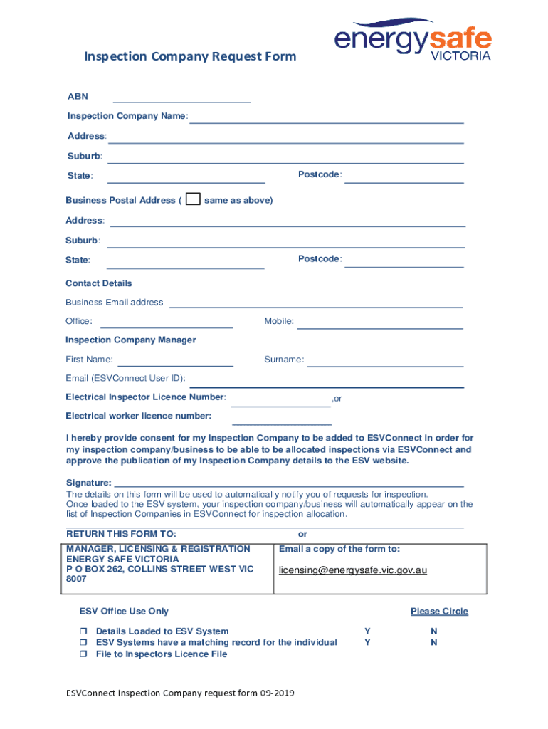 Fillable Online esv.vic.gov.auwp-contentuploadsInspection Company ...