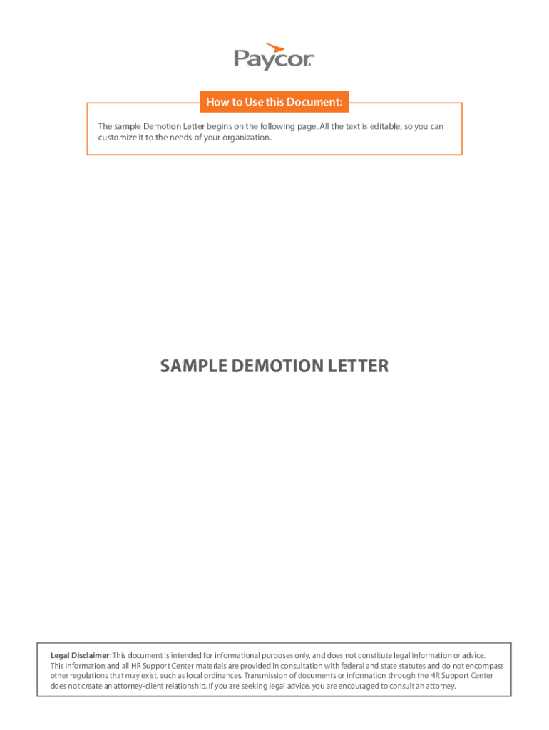 Fillable Online www.paycor.com articles demotion-letter-templateDemotion Letter Template ...