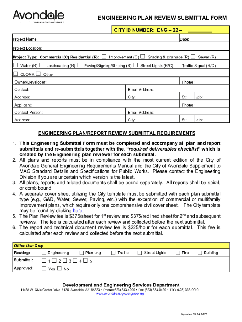 Fillable Online ENGINEERING PLAN REVIEW SUBMITTAL FORM 1 2 3 4 5 Yes No ...