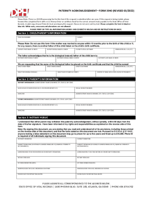 Fillable Online dph.georgia.govsitesdphPaternity Acknowledgement ...