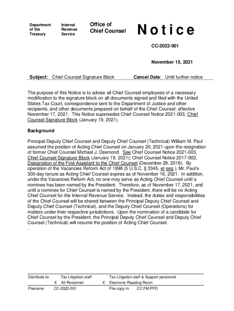 Fillable Online Chief Counsel Notice 20222-001:Chief Counsel Signature ...