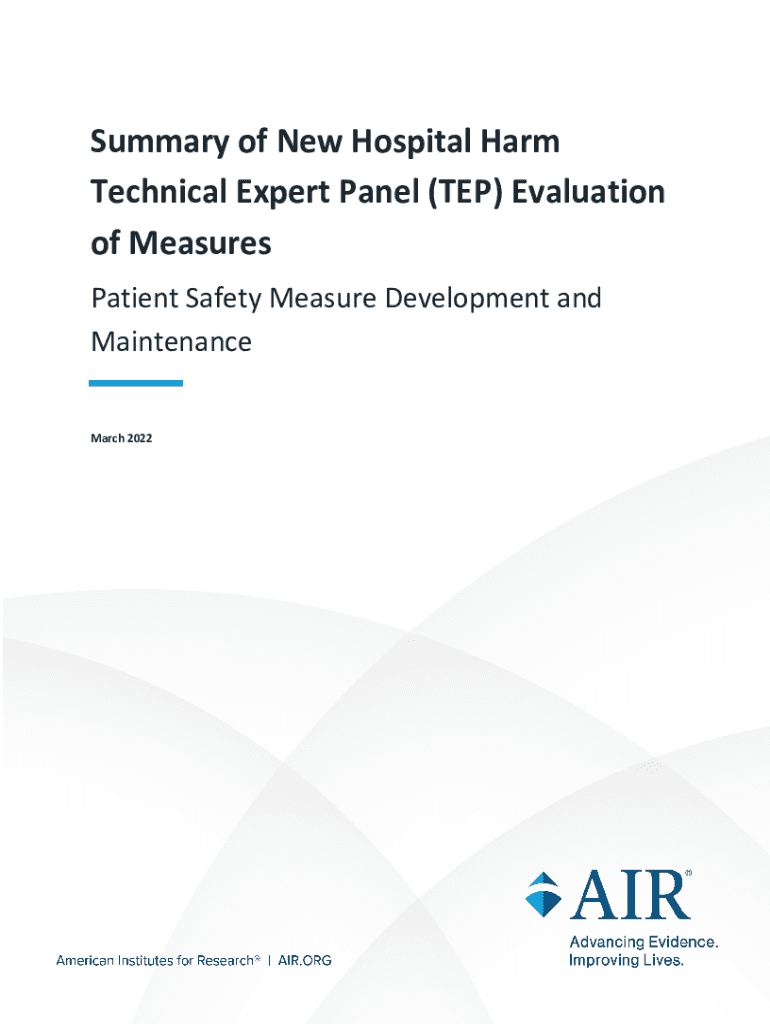 Fillable Online Summary of New Hospital Harms Technical Expert Panel ...