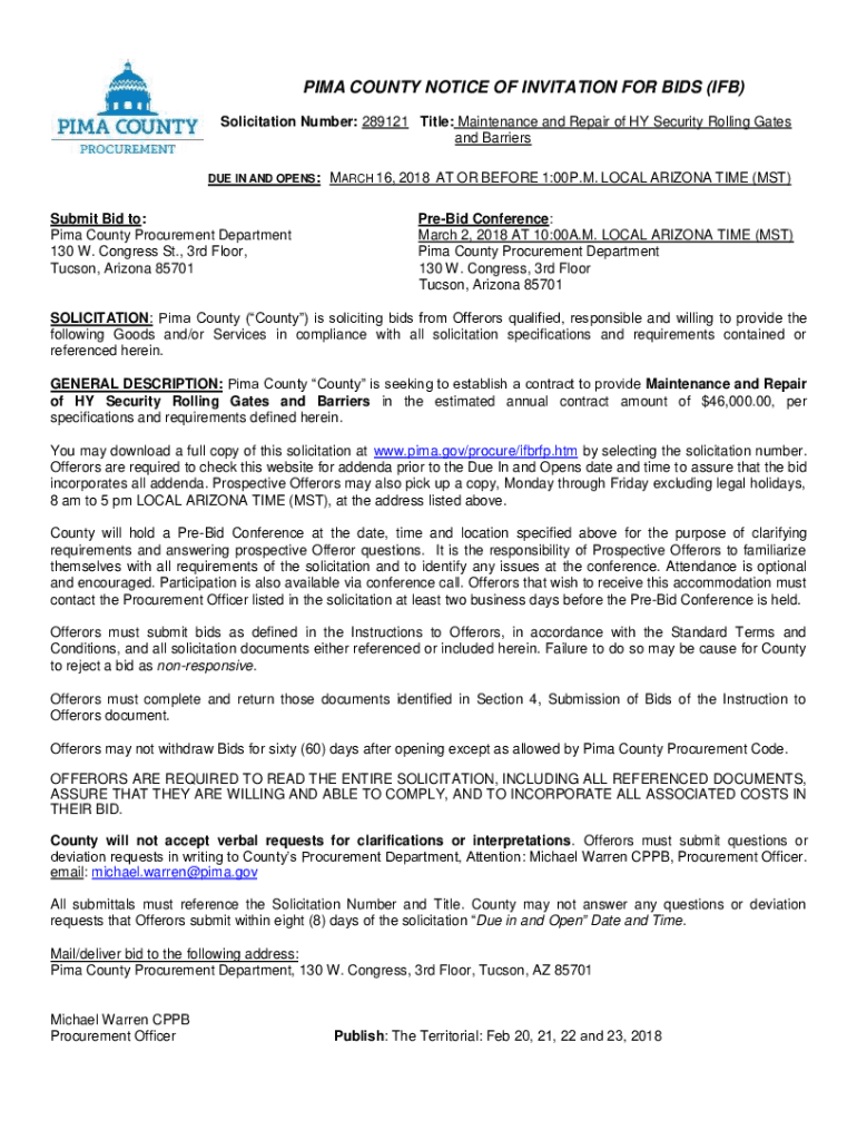 Fillable Online Procurement Solicitations - Pima County Fax Email Print ...