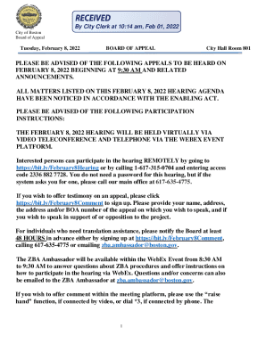 Fillable Online PLEASE BE ADVISED OF THE FOLLOWING APPEALS TO BE ...